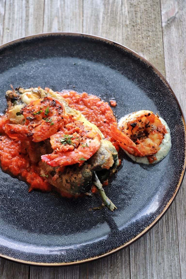 Grilled Shrimp Chile Rellenos - Kenneth Temple